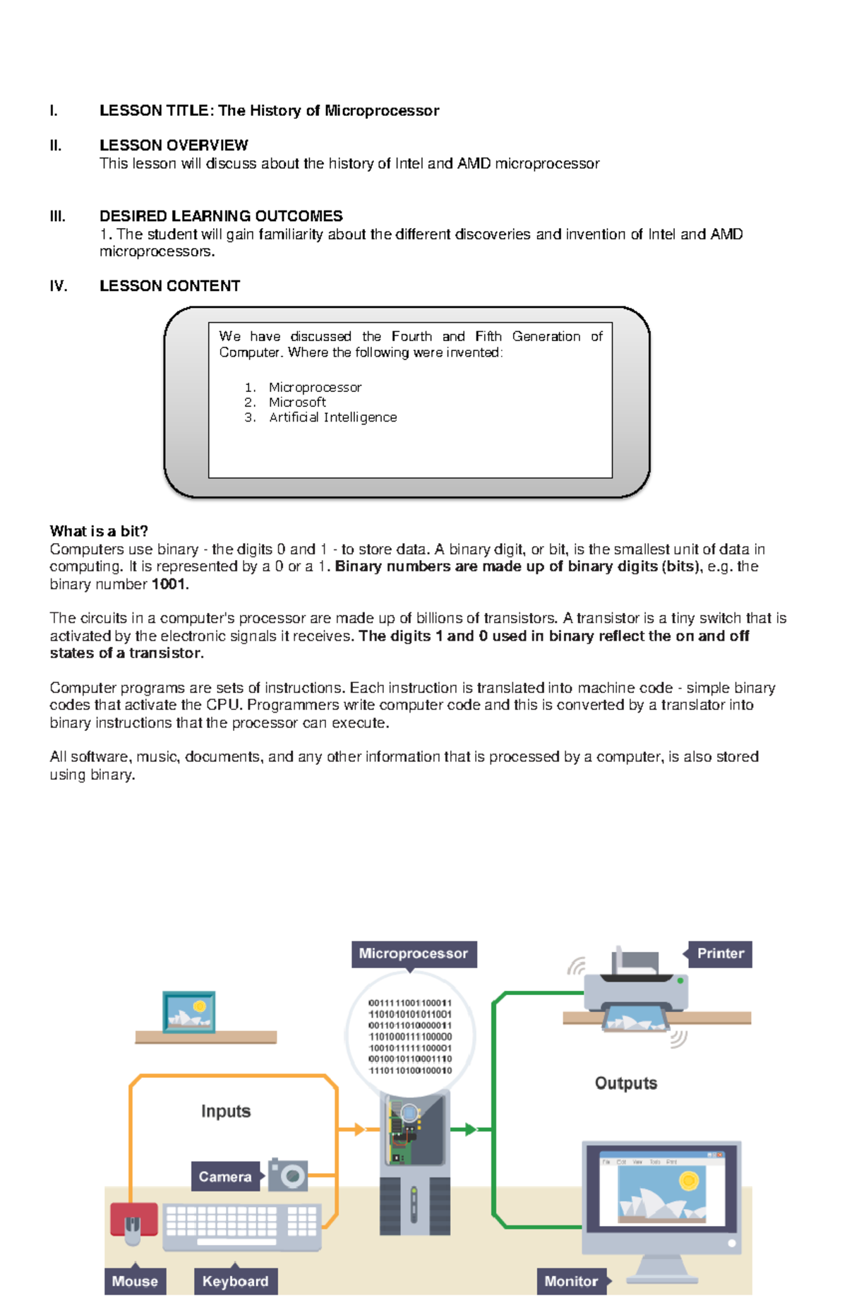The History of Microprocessor - I. LESSON TITLE: The History of ...