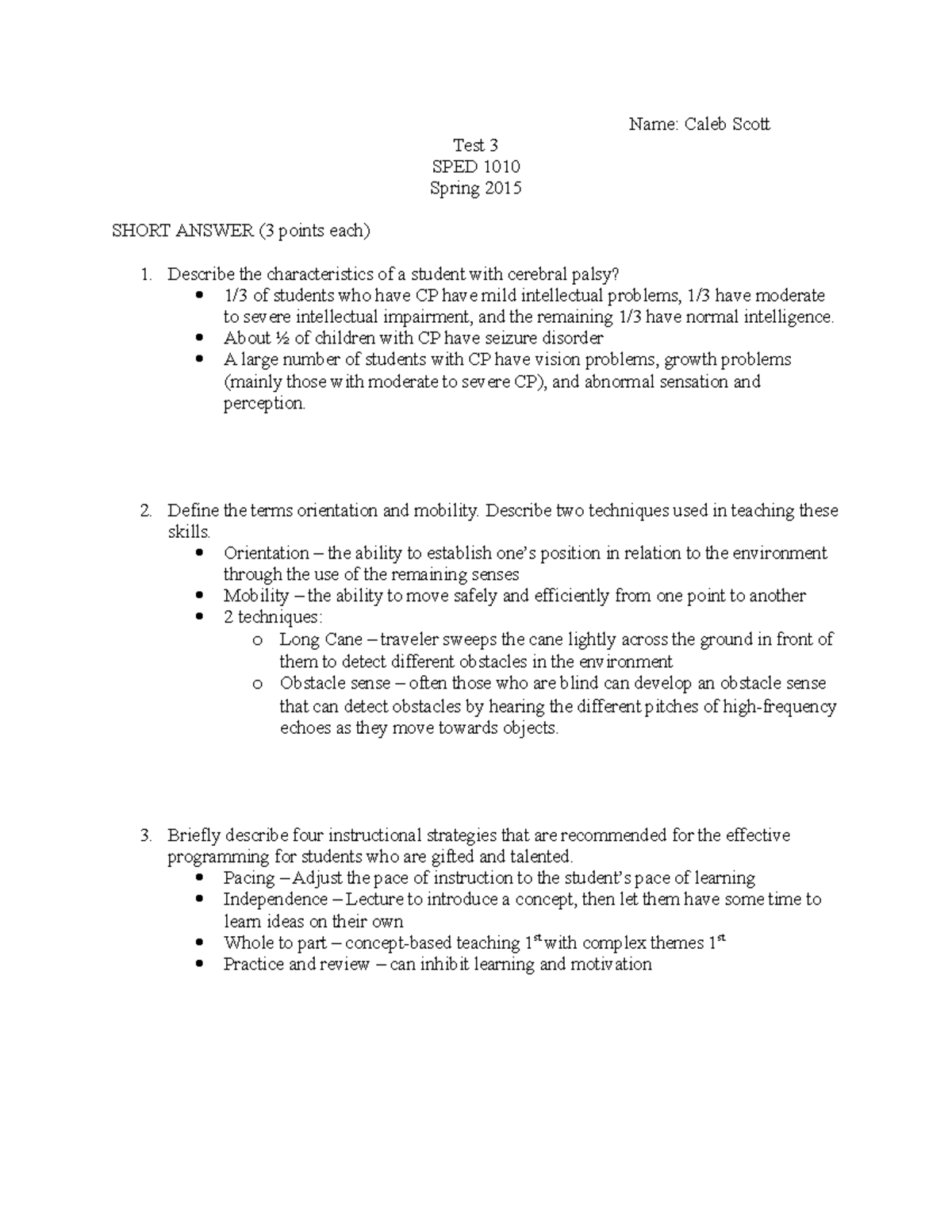 Test 3 - Notes, study guide, slides, assignment - Name: Caleb Scott ...