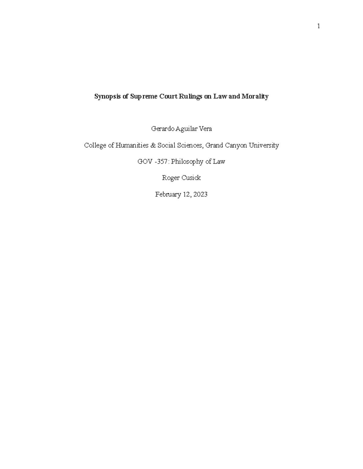Synopsis Assignment - Synopsis of Supreme Court Rulings on Law and ...