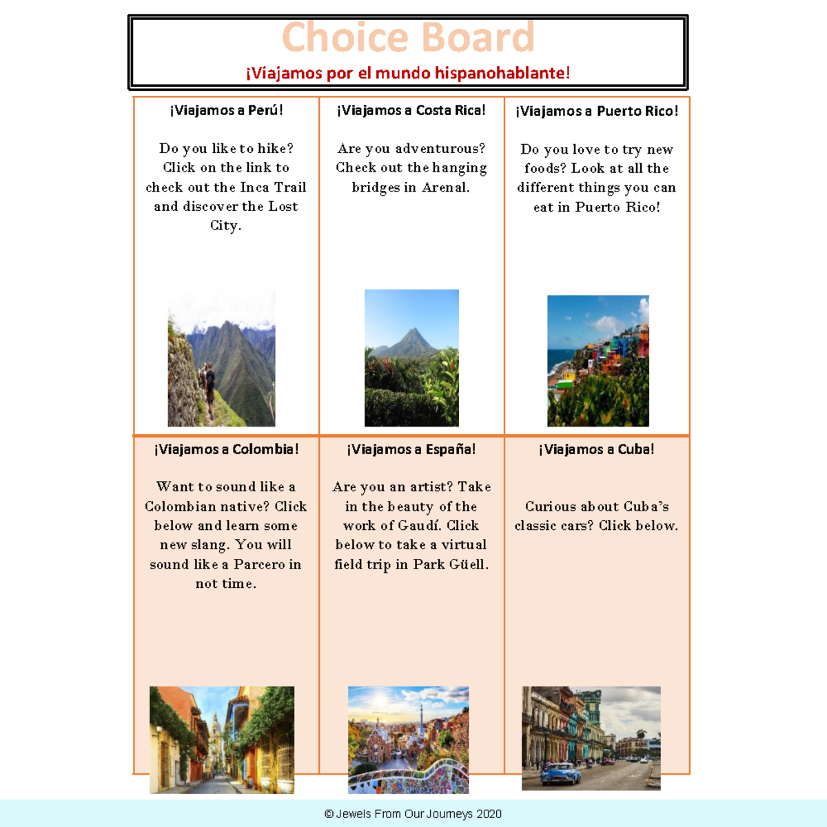 Viajamosporelmundohispanohablante Spanish Speaking Country Choice Board ...