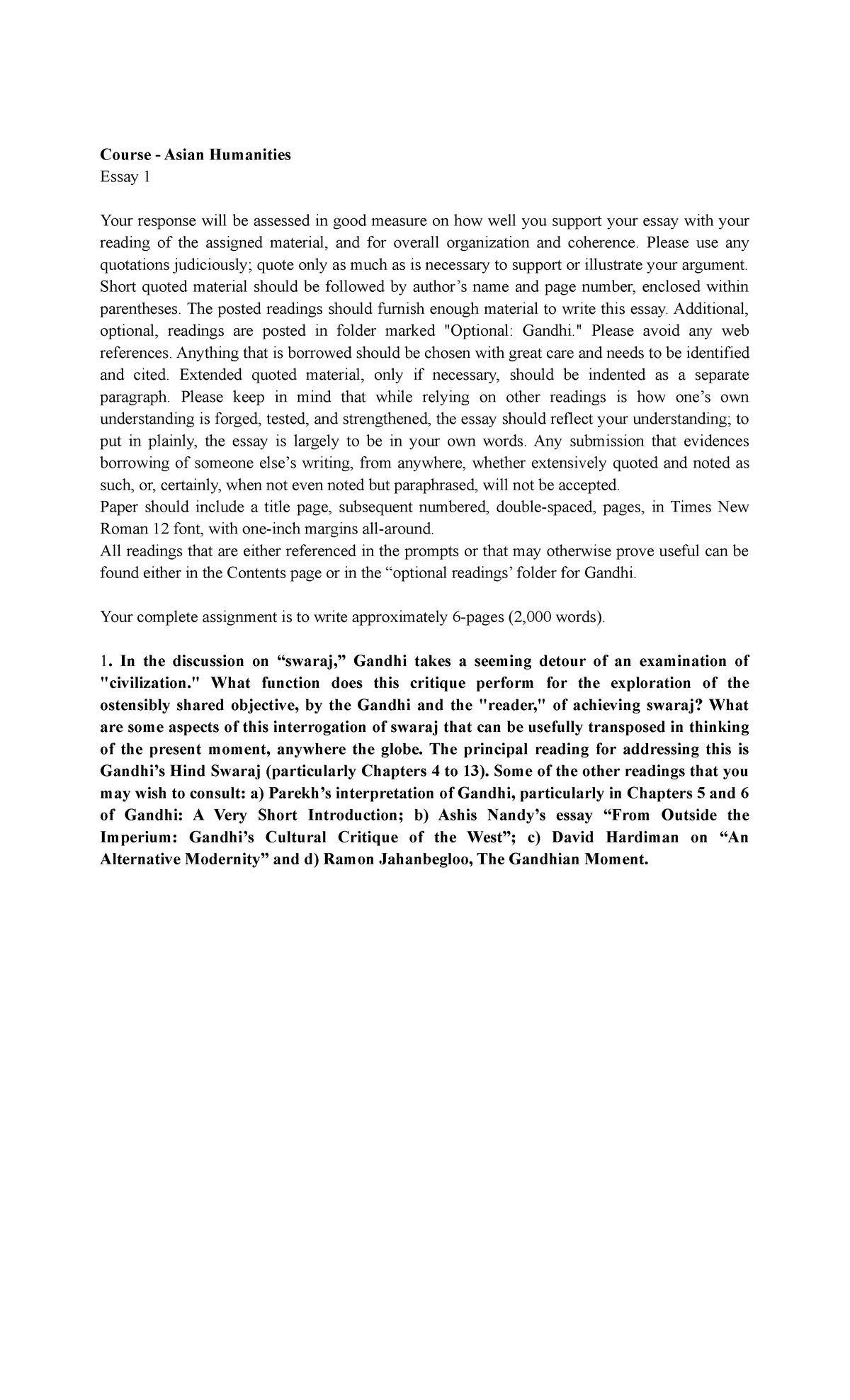 Hum-220 - Hum-220 - Course - Asian Humanities Essay 1 Your response ...