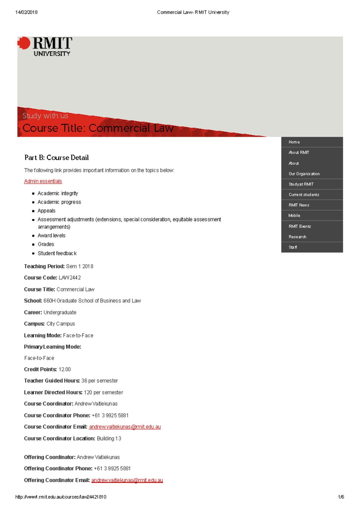 Commercial Law - RMIT University - Study with us Course Title ...