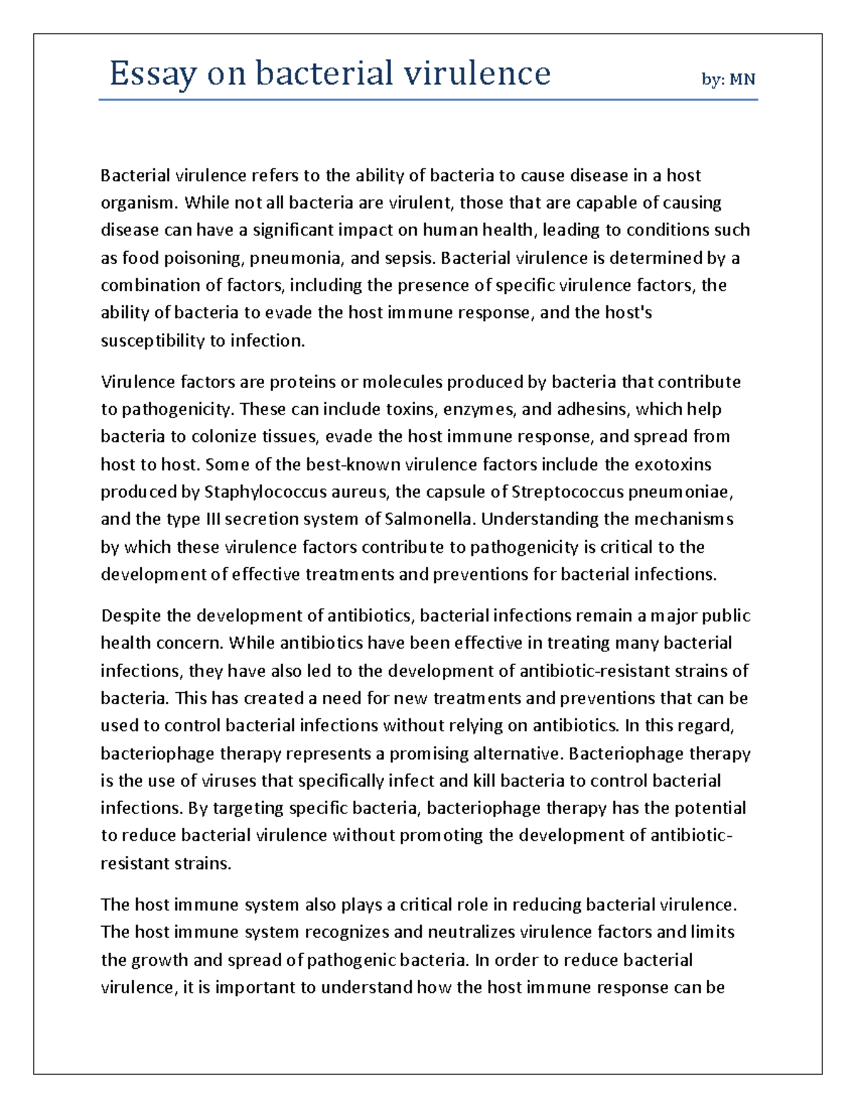 Bacterial virulence essay - Essay on bacterial virulence by: MN ...