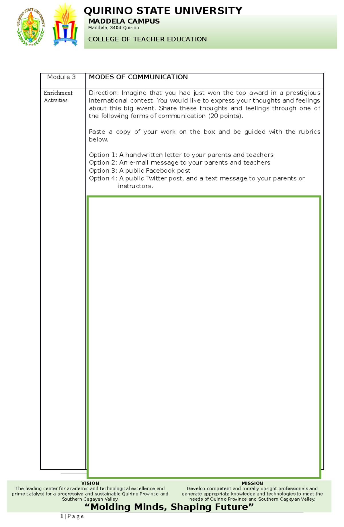 Activity - helps you - Module 3 MODES OF COMMUNICATION Enrichment ...