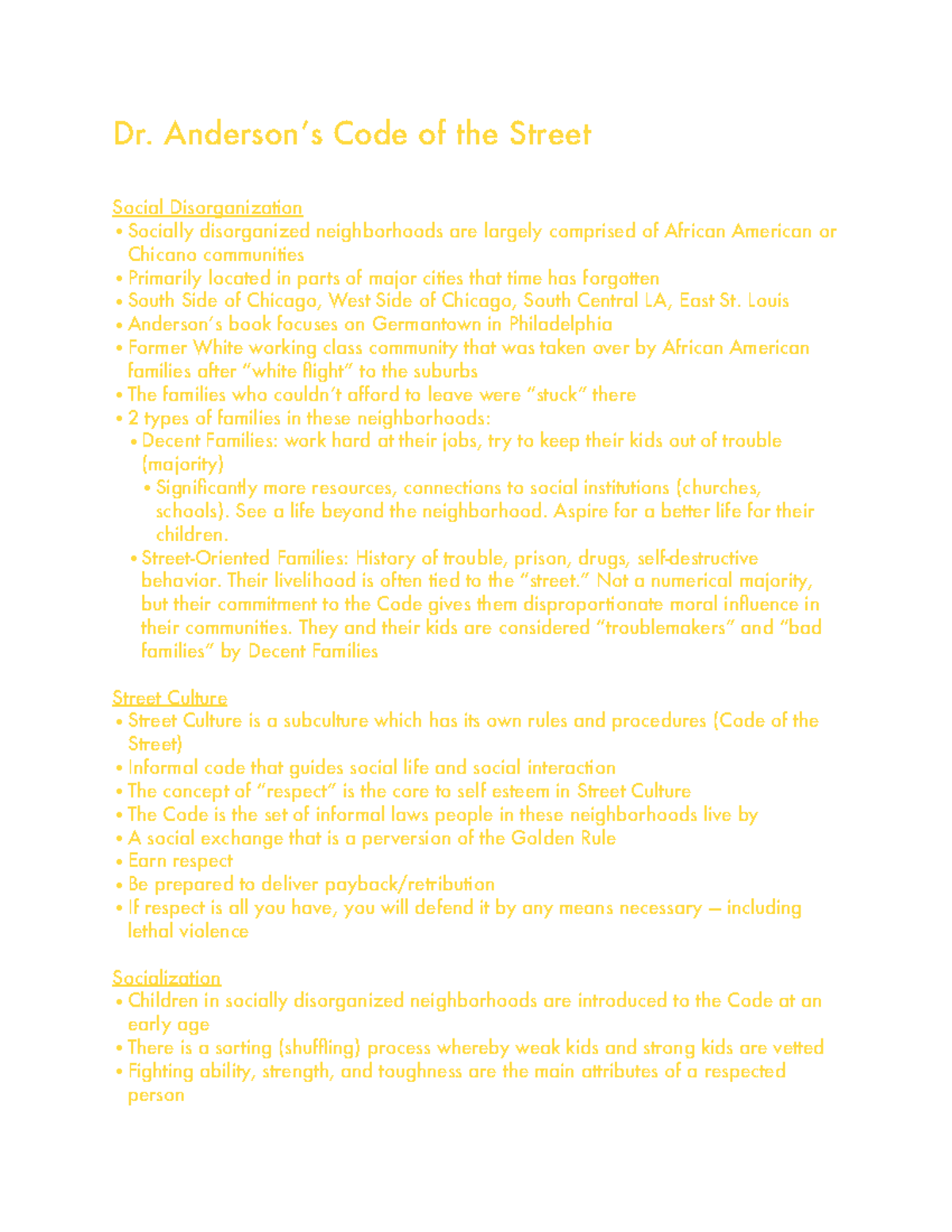 Code of the Street - Notes from Dr. Mencken's lecture about a ...