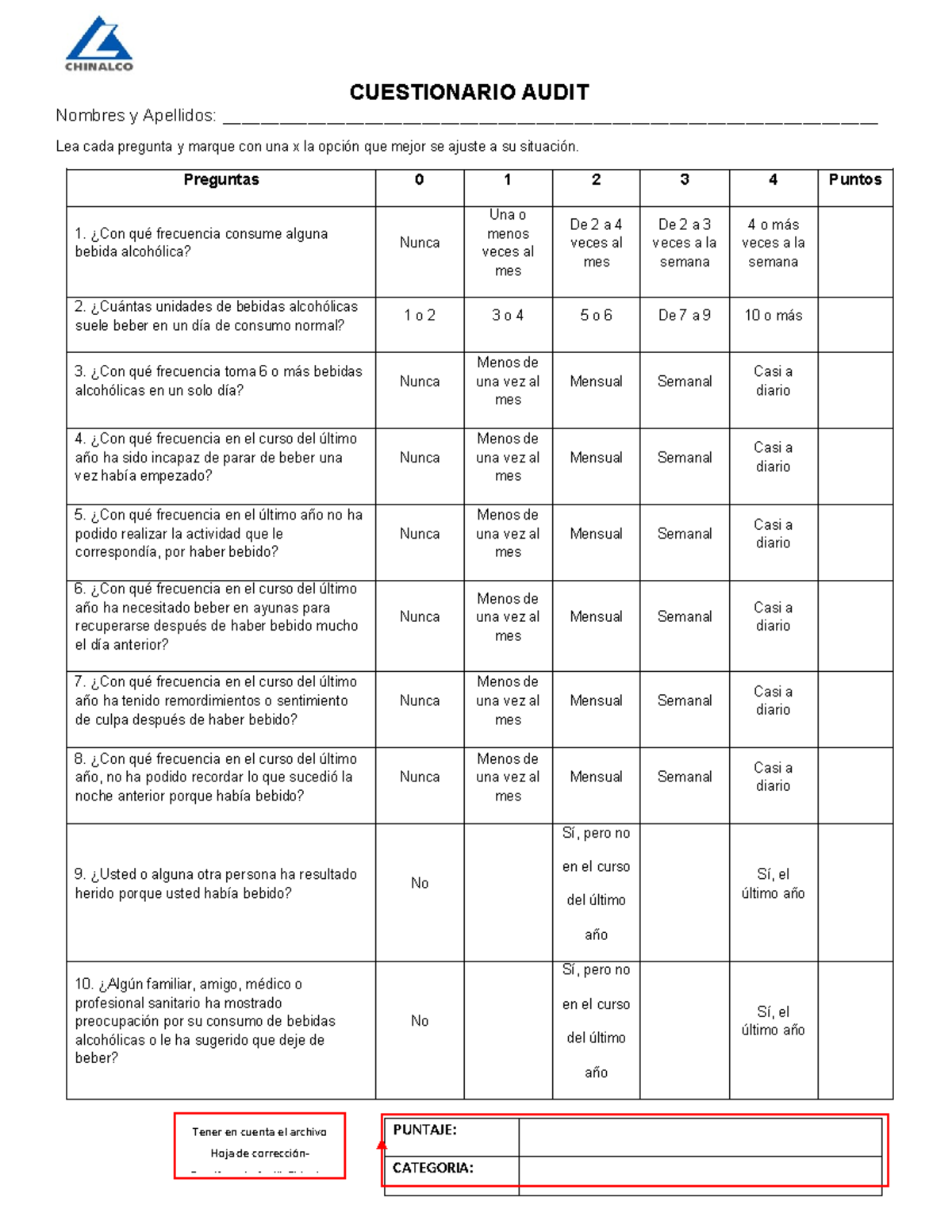 Test Audit Chinalco - CUESTIONARIO AUDIT Nombres y Apellidos: - Studocu