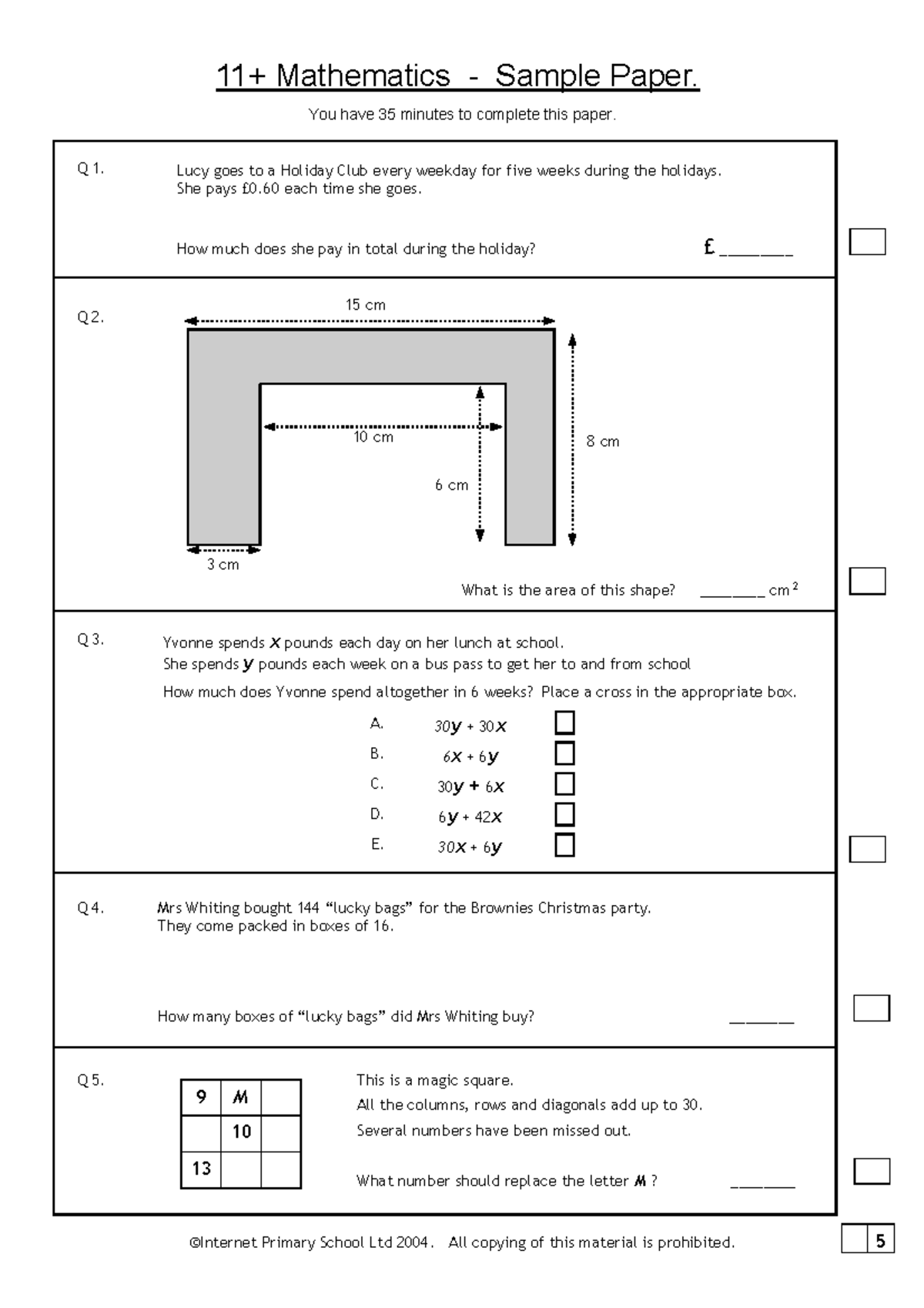 IPS 11 Plus Maths Sample Paper - 3 cm 11+ Mathematics - Sample Paper ...
