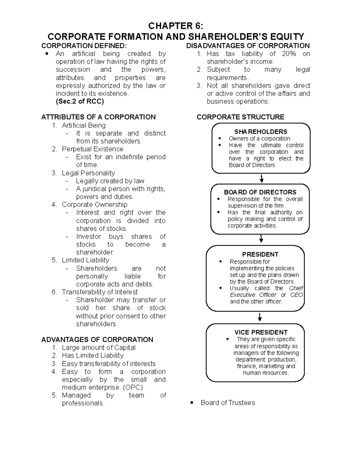 Chapter 6 - Corporation - CORPORATE FORMATION AND SHAREHOLDER’S EQUITY ...