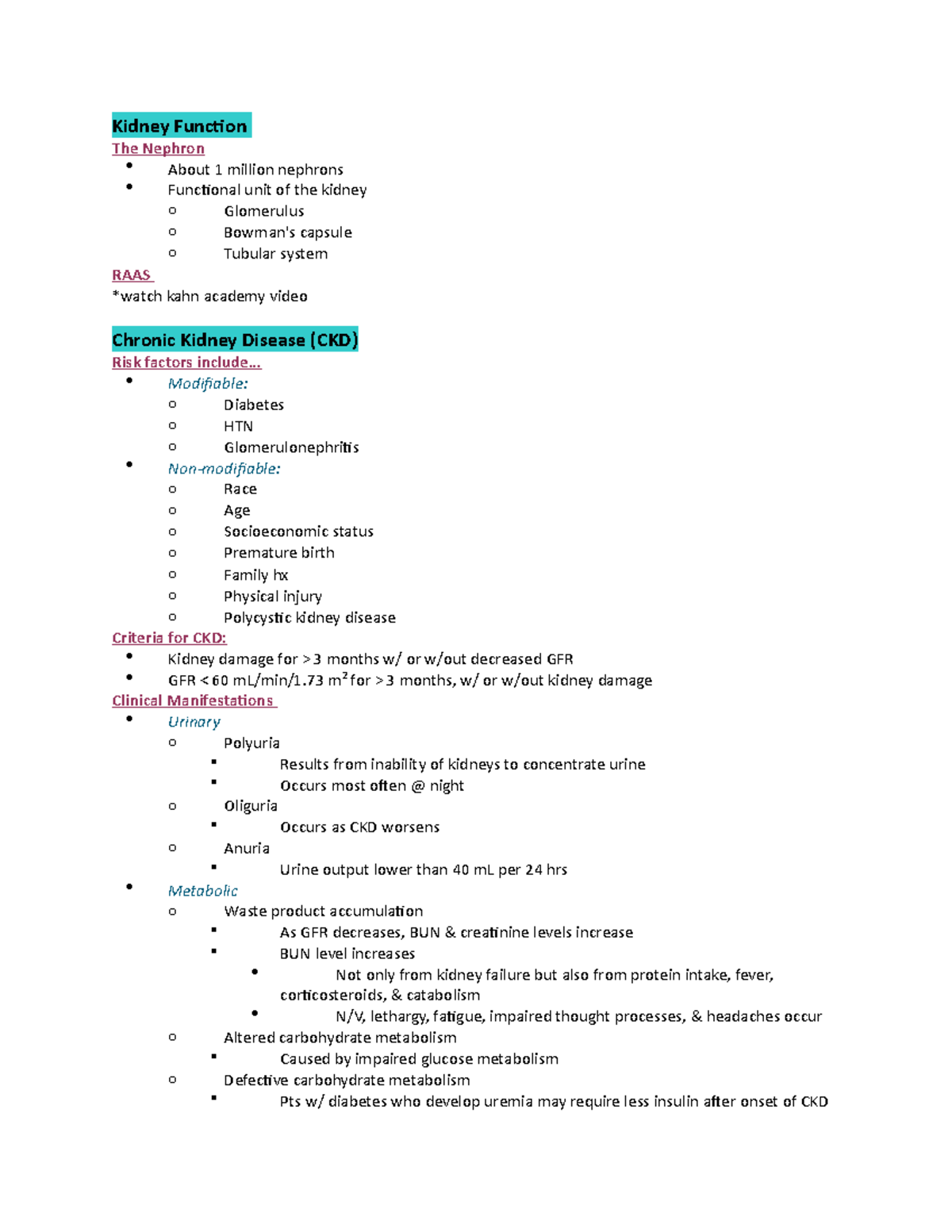 Genitourinary (GU) System Lecture Notes - Kidney Function The Nephron ...