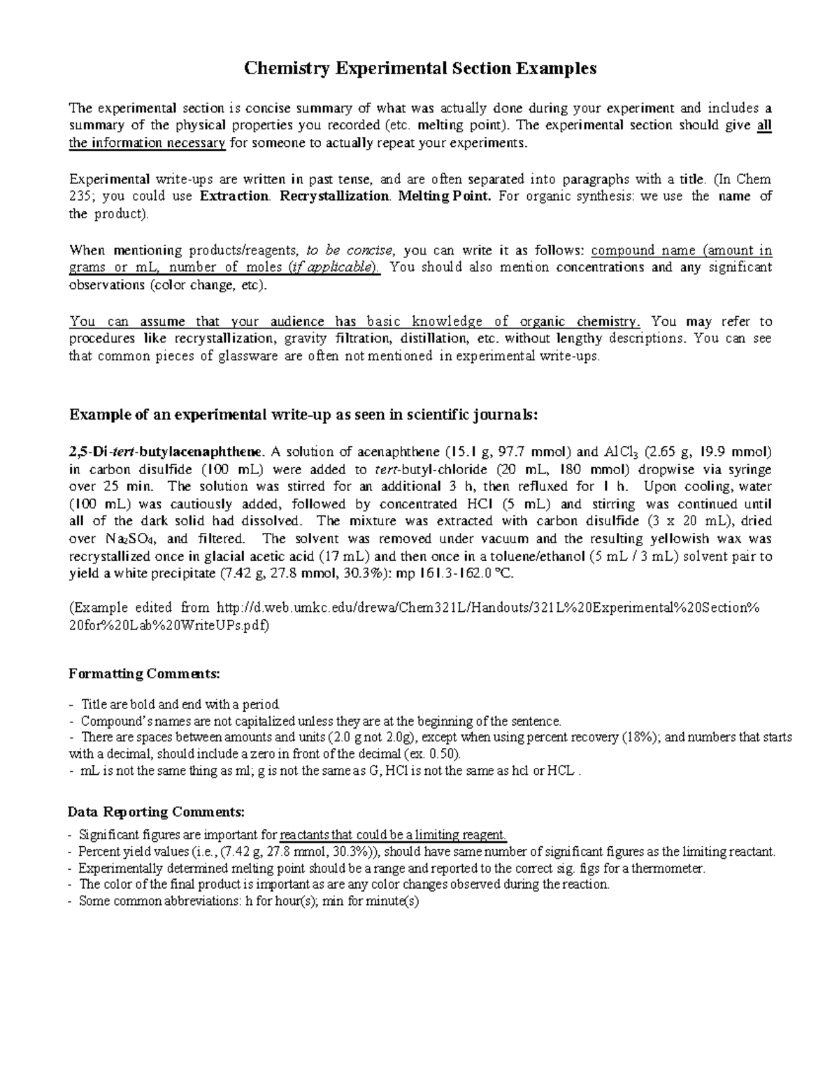 Experimental Section for Lab Write-ups-1 - Chemistry Experimental ...