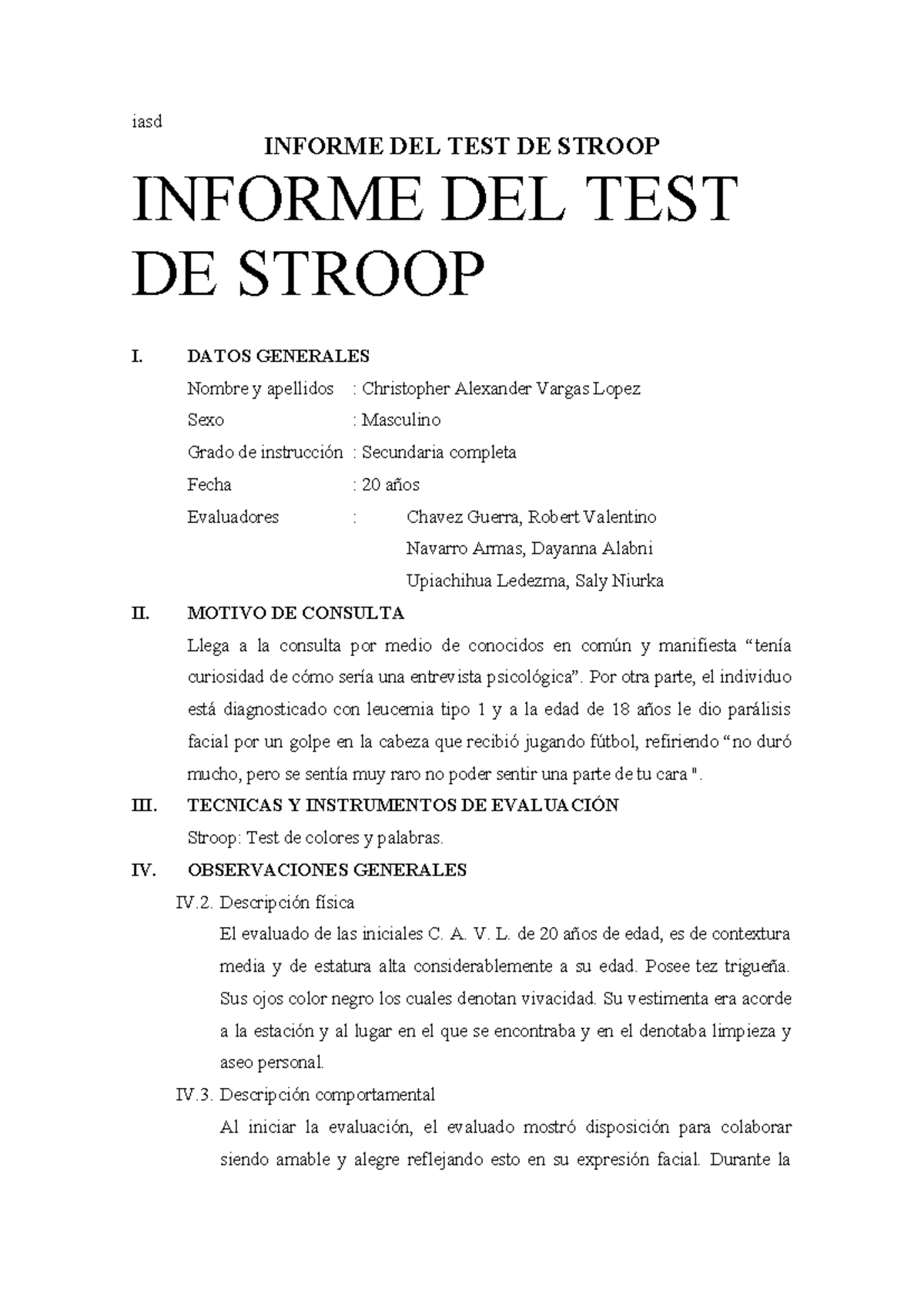 Informe Stroop - jqhskajskaskasjanjdbdjiiendkenuikhdwojdknlskndiaosklndksnjddhsmndsljdsjdh - Studocu