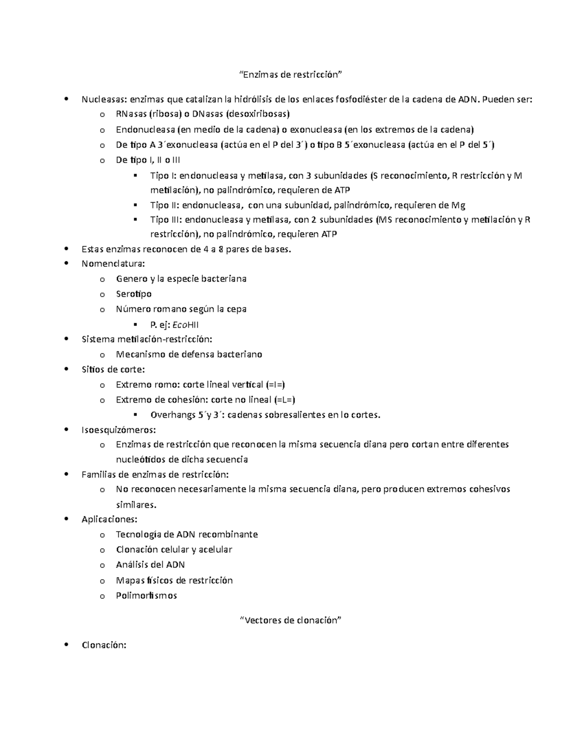Resumen "Enzimas de restricción” - “Enzimas de restricción” Nucleasas ...
