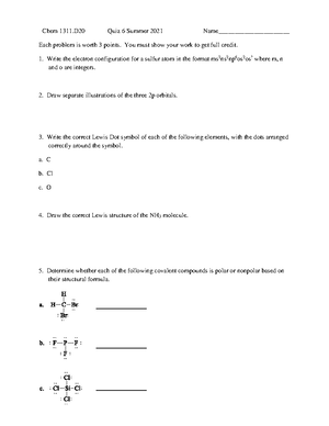 Quiz 7 - Take home quiz for summer chemistry - Chem 1311 Quiz 7 Summer ...