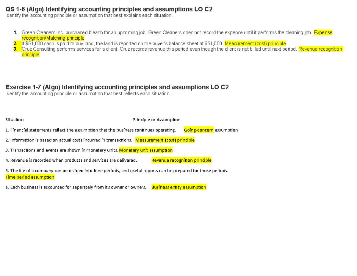 Identifying accounting principles and assumptions - Studocu