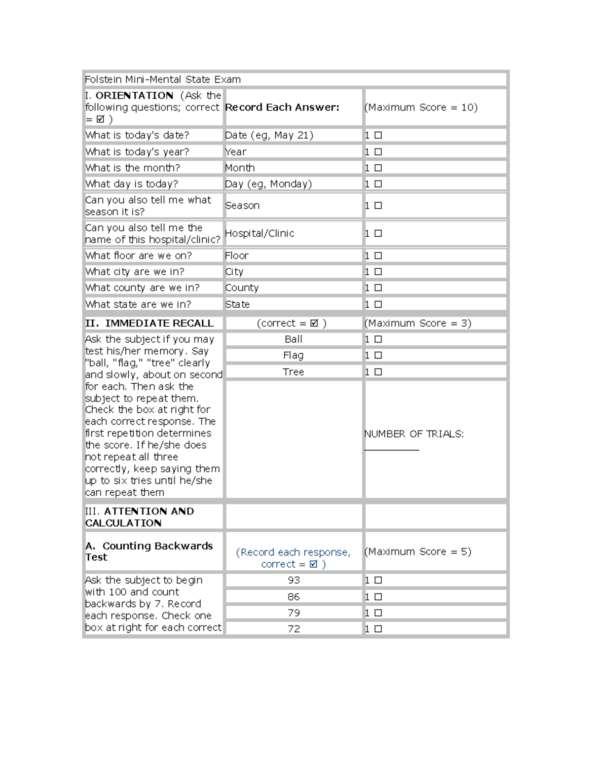 Folstein-mini-mental-status - Folstein Mini-Mental State Exam I ...