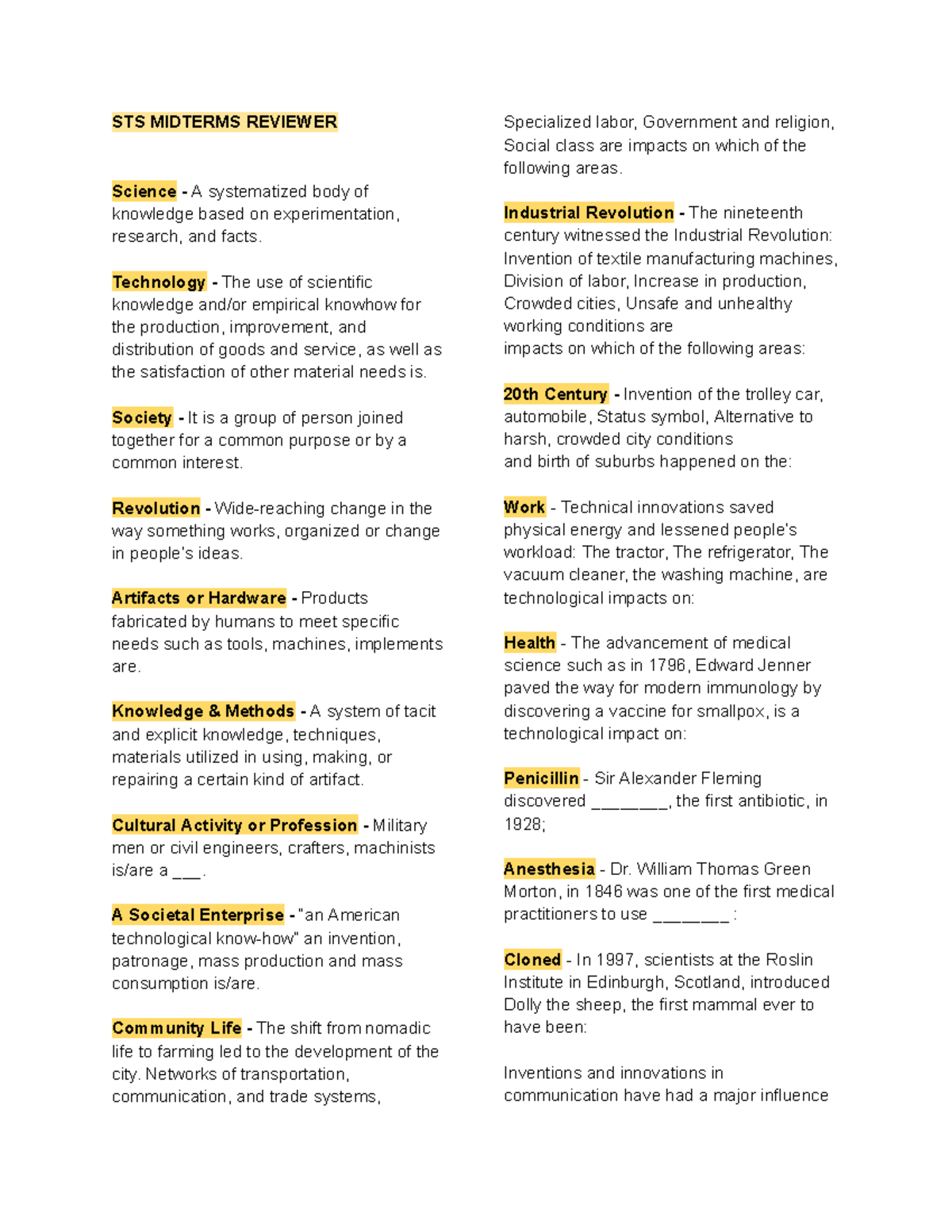 STS- Reviewer - STS MIDTERMS REVIEWER Science - A systematized body of knowledge based on - Studocu