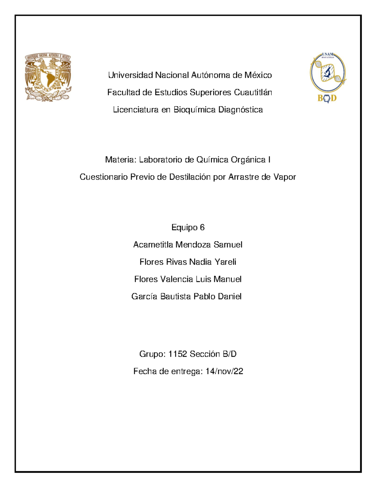 Arrastre de vapor - previo - Universidad Nacional Autónoma de México ...