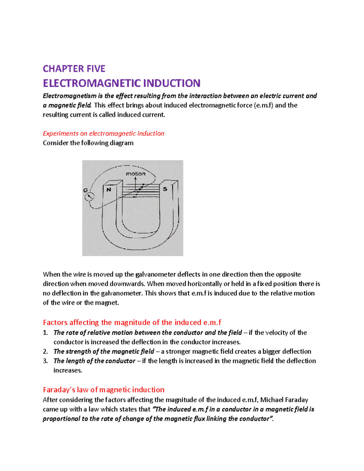 Magnetic induction.... generators - CHAPTER FIVE ELECTROMAGNETIC ...