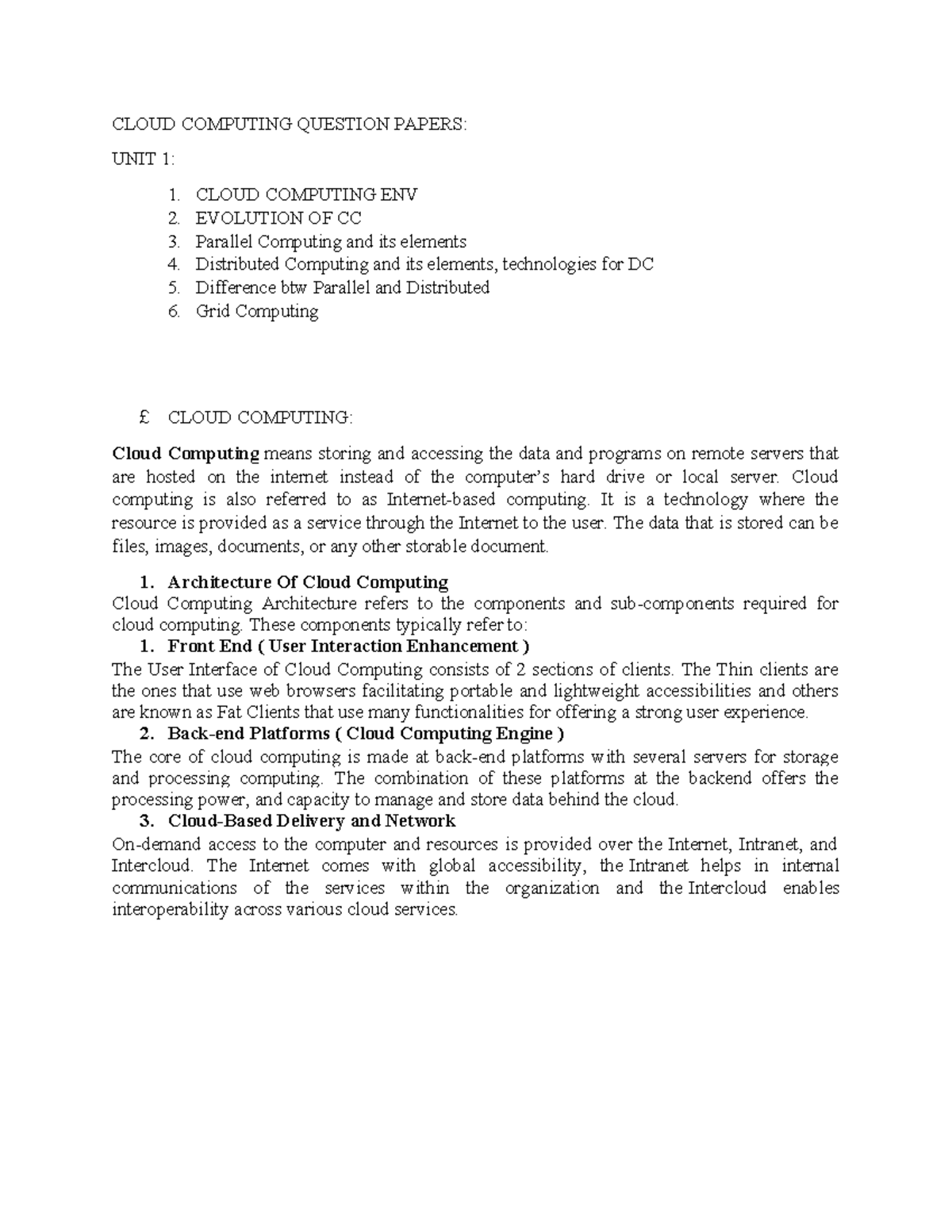 Ccnotes - CLOUD COMPUTING QUESTION PAPERS: UNIT 1: 1. CLOUD COMPUTING ...