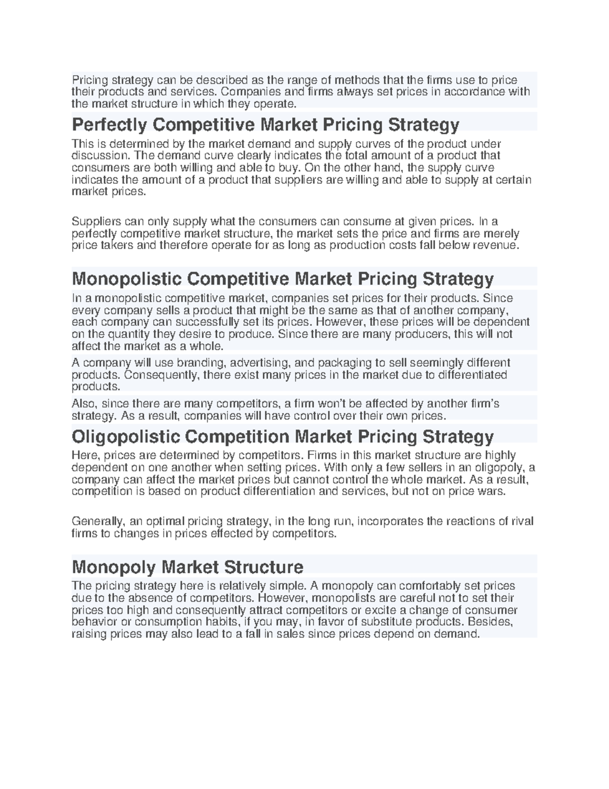 Pricing strategies in different market structure - Pricing strategy can ...