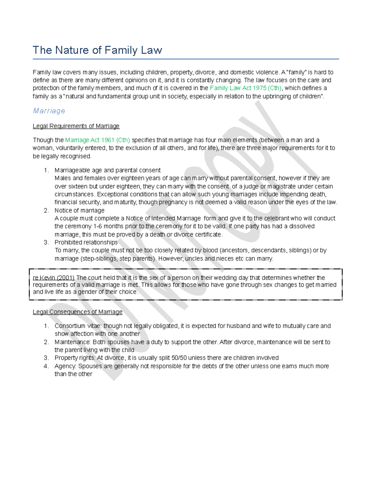 Legal Studies Notes - Family Law - The Nature of Family Law Family law ...