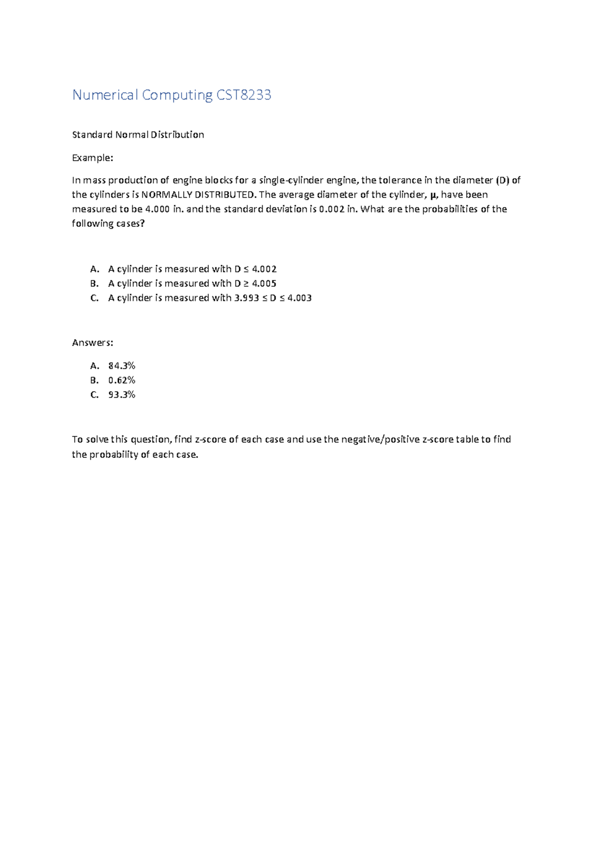 Standard Normal Distribution - Example - Numerical Computing CST Standard Normal Distribution ...