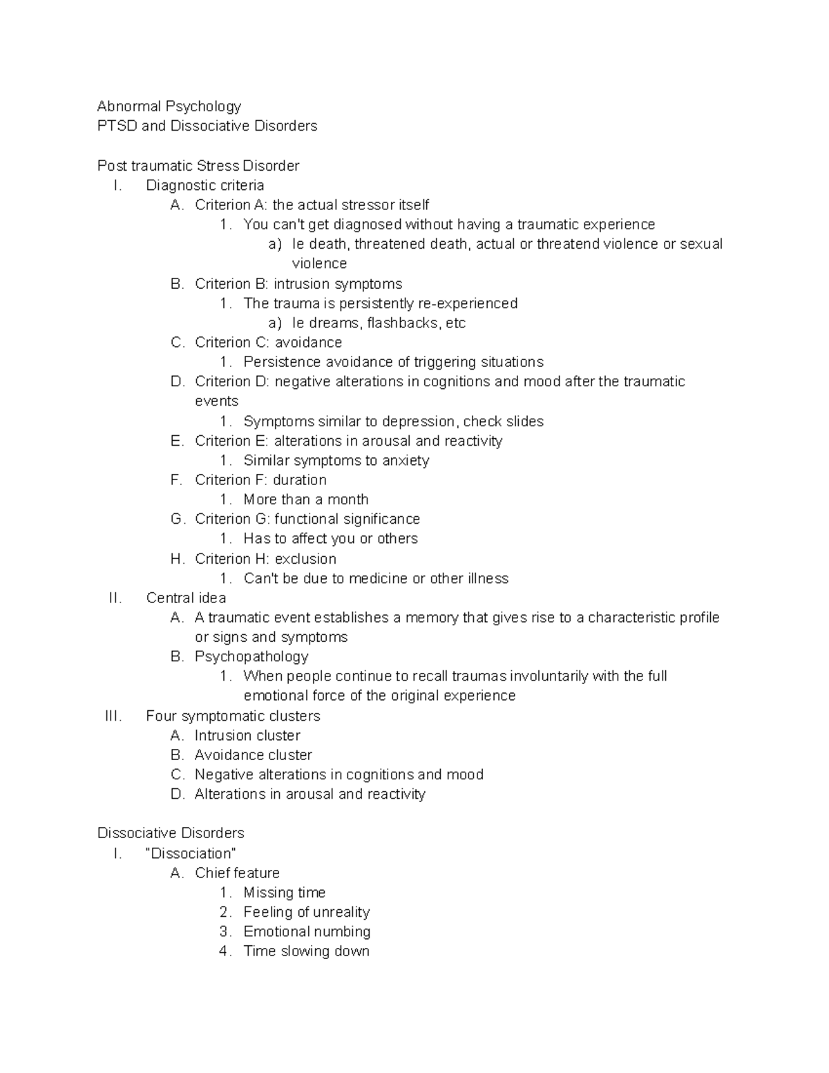 Abnormal Week 3 - Abnormal Psychology PTSD and Dissociative Disorders ...
