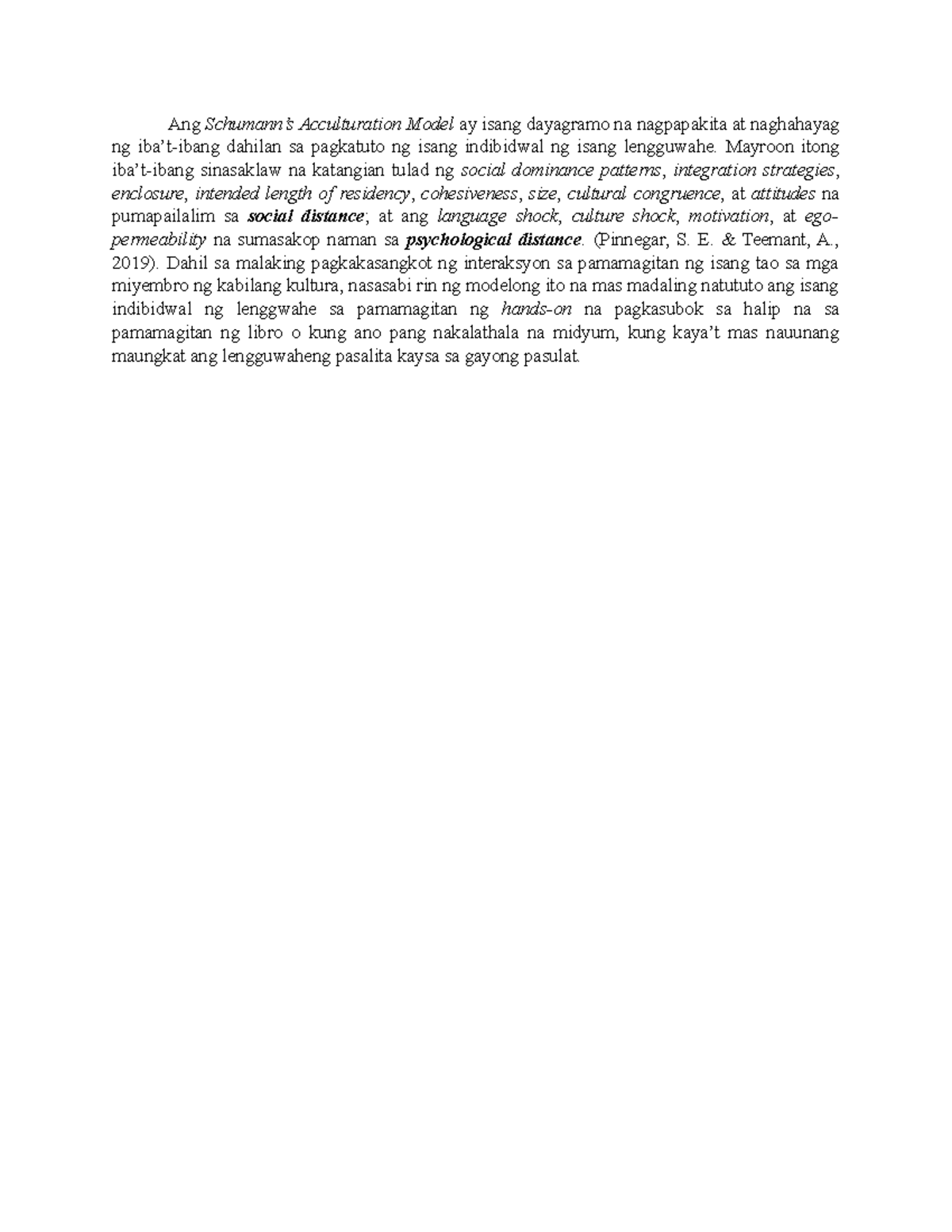 Schumann model - yeyeyeyeyey - Ang Schumann’s Acculturation Model ay ...