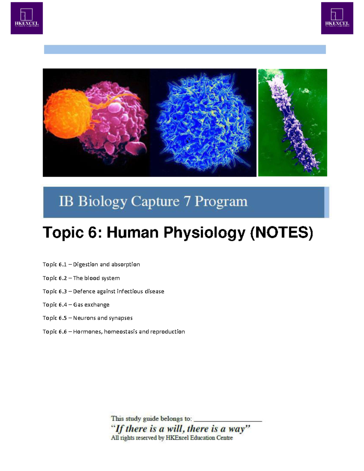 Topic 6 Notes - Human Physiology - Topic 6: Human Physiology (NOTES ...