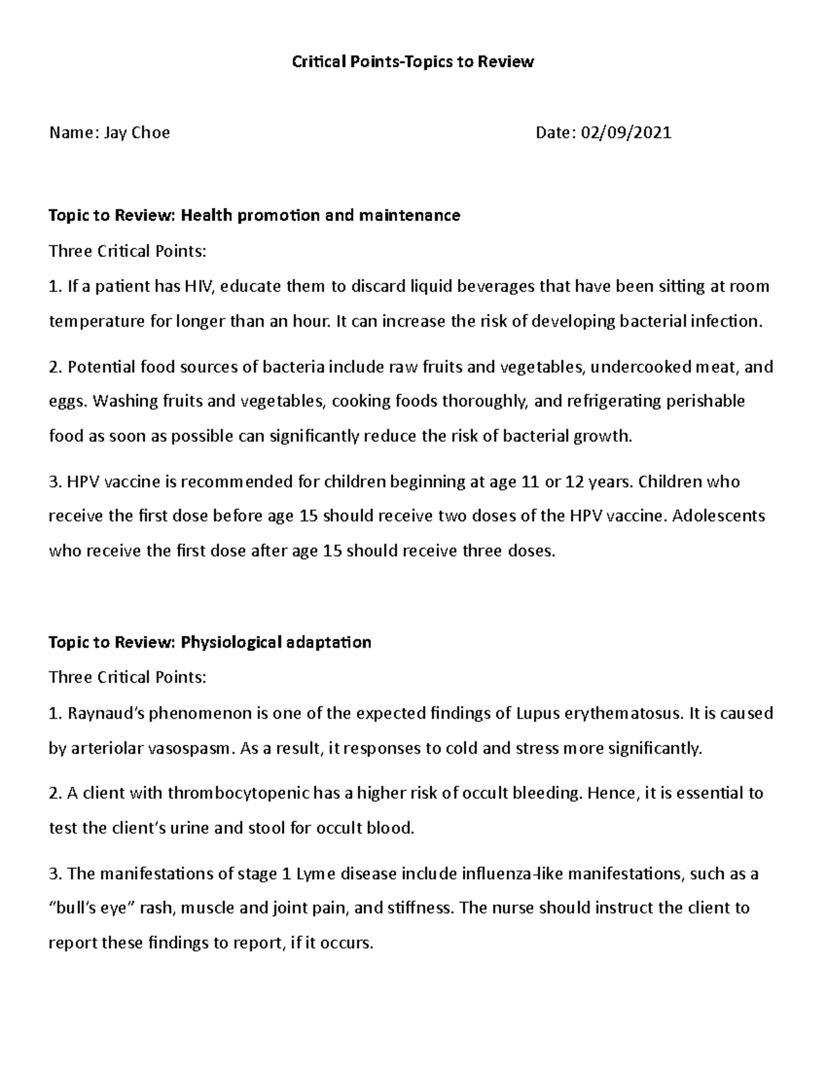Immune - ATI - Critical Points-Topics to Review Name: Jay Choe Date: 02 ...