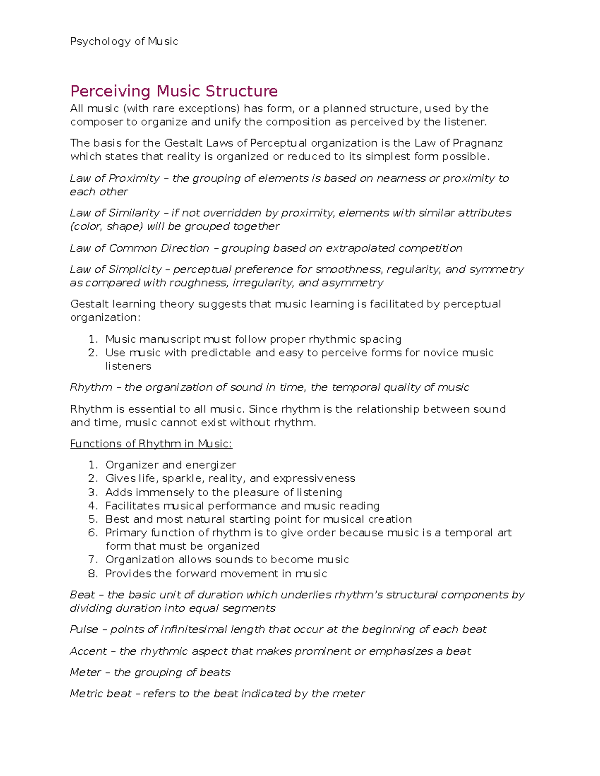 Perceiving Music Structure + Quiz 8 Review - Psychology of Music ...