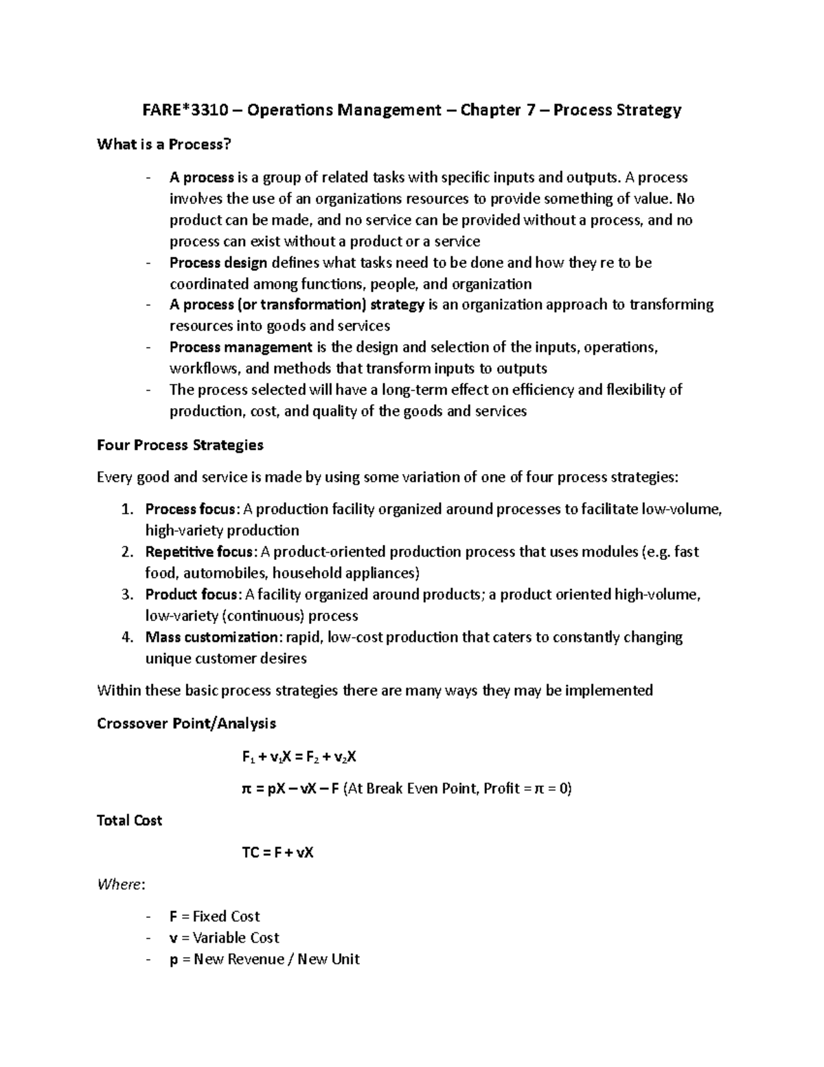 Chapter 7 - Process Strategy - Chapter 7 - FARE*3310 – Operations ...