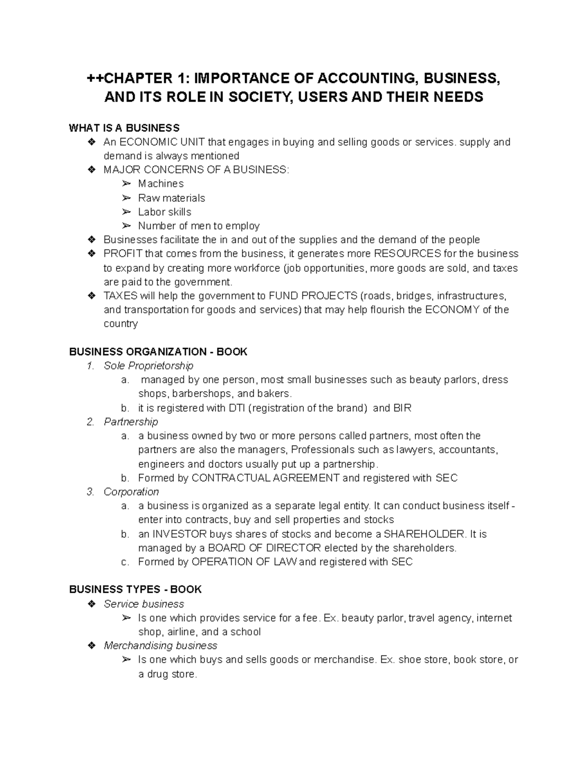 Funacc- First-SEM - Reviewer for accounting students - ++CHAPTER 1 ...