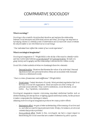 TEMA 1 - Tema 1, Introducción. - 1- Comparative sociology Sociology is ...