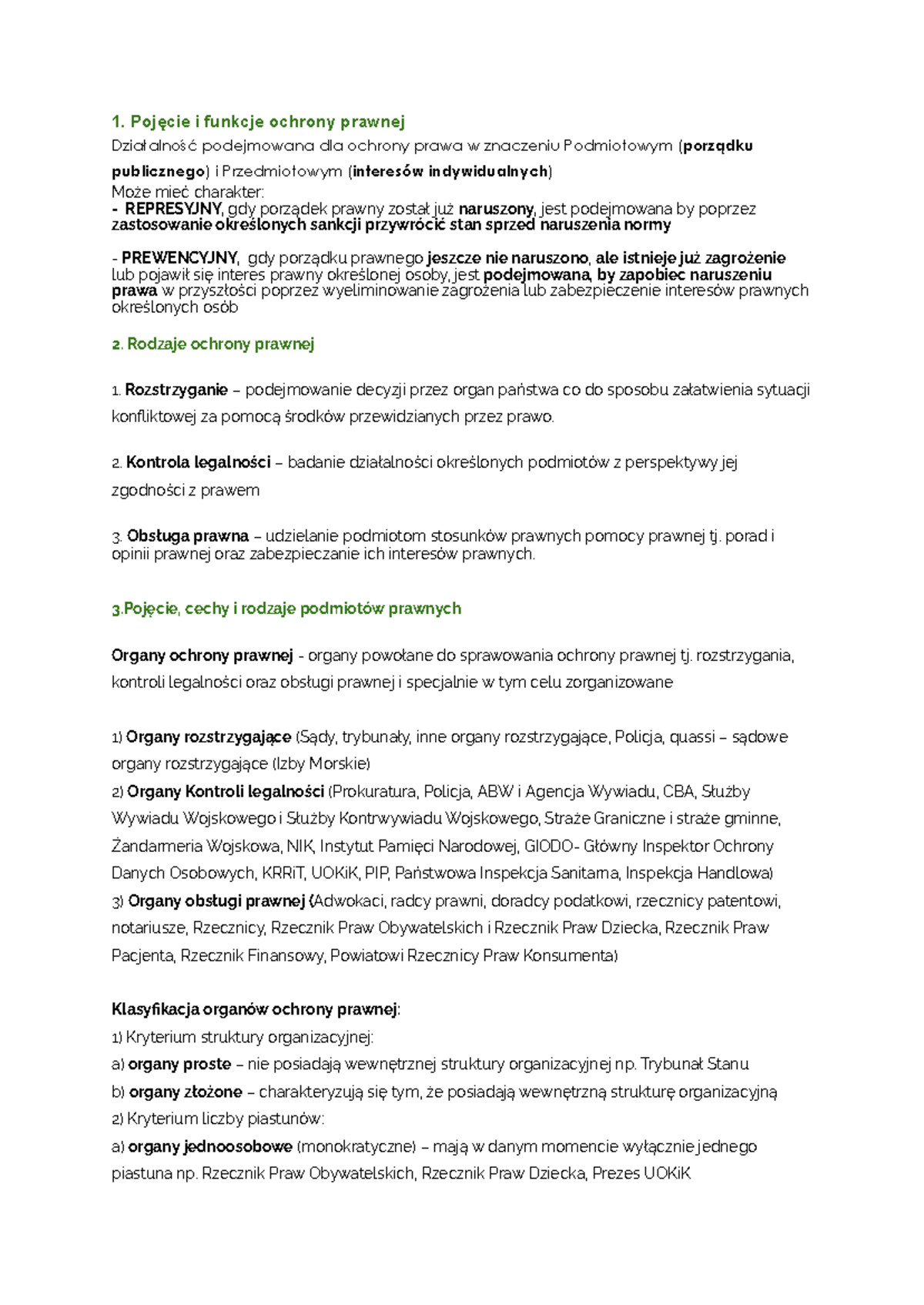 UOOP - Uoop - 1. Pojęcie i funkcje ochrony prawnej Działalność ...