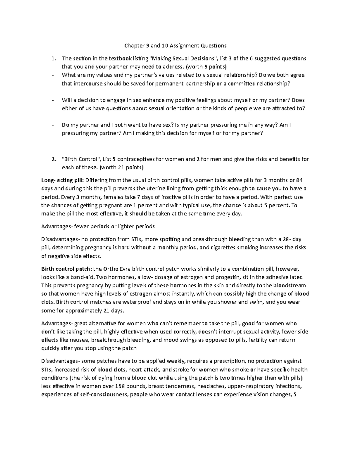 Chapter 9 and 10 Assignment Questions - Chapter 9 and 10 Assignment ...