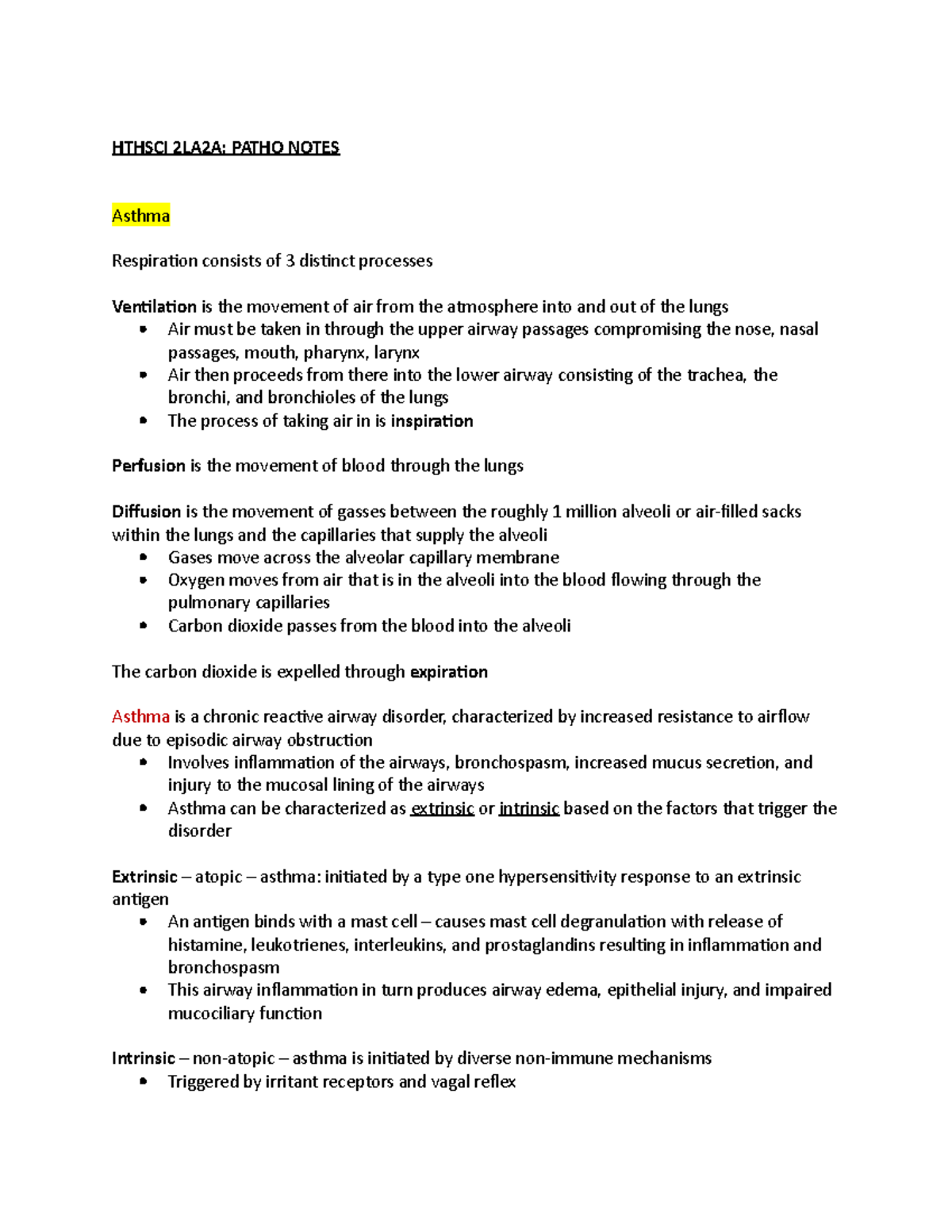 Hthsci 2LA2A - Patho Nursing Lecture Notes - HTHSCI 2LA2A: PATHO NOTES ...