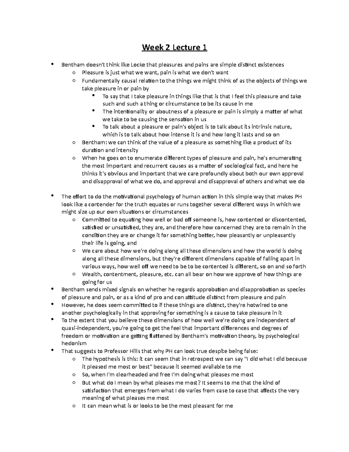 Week 2 Lecture 1 - Bentham's Utilitarianism continued + problems with it - Week 2 Lecture 1 ...