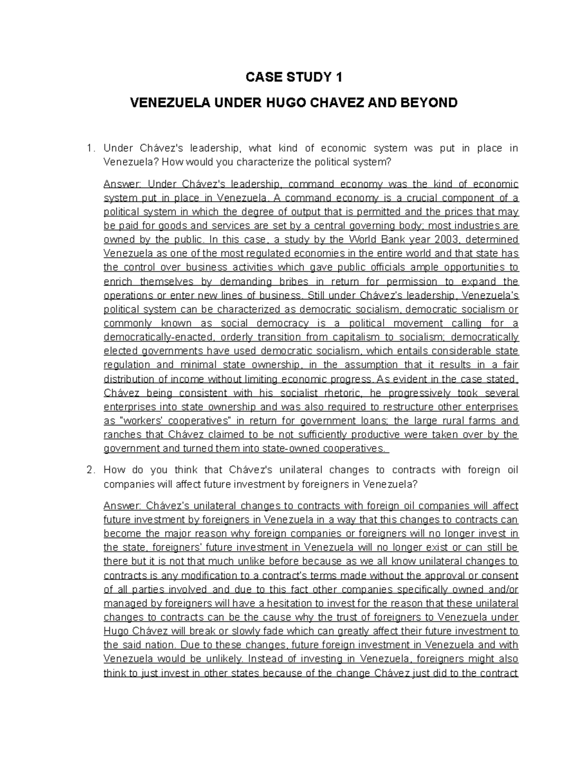 CASE Study IN IBT - Venezuela Under HUGO Chavez AND Beyond - CASE STUDY ...