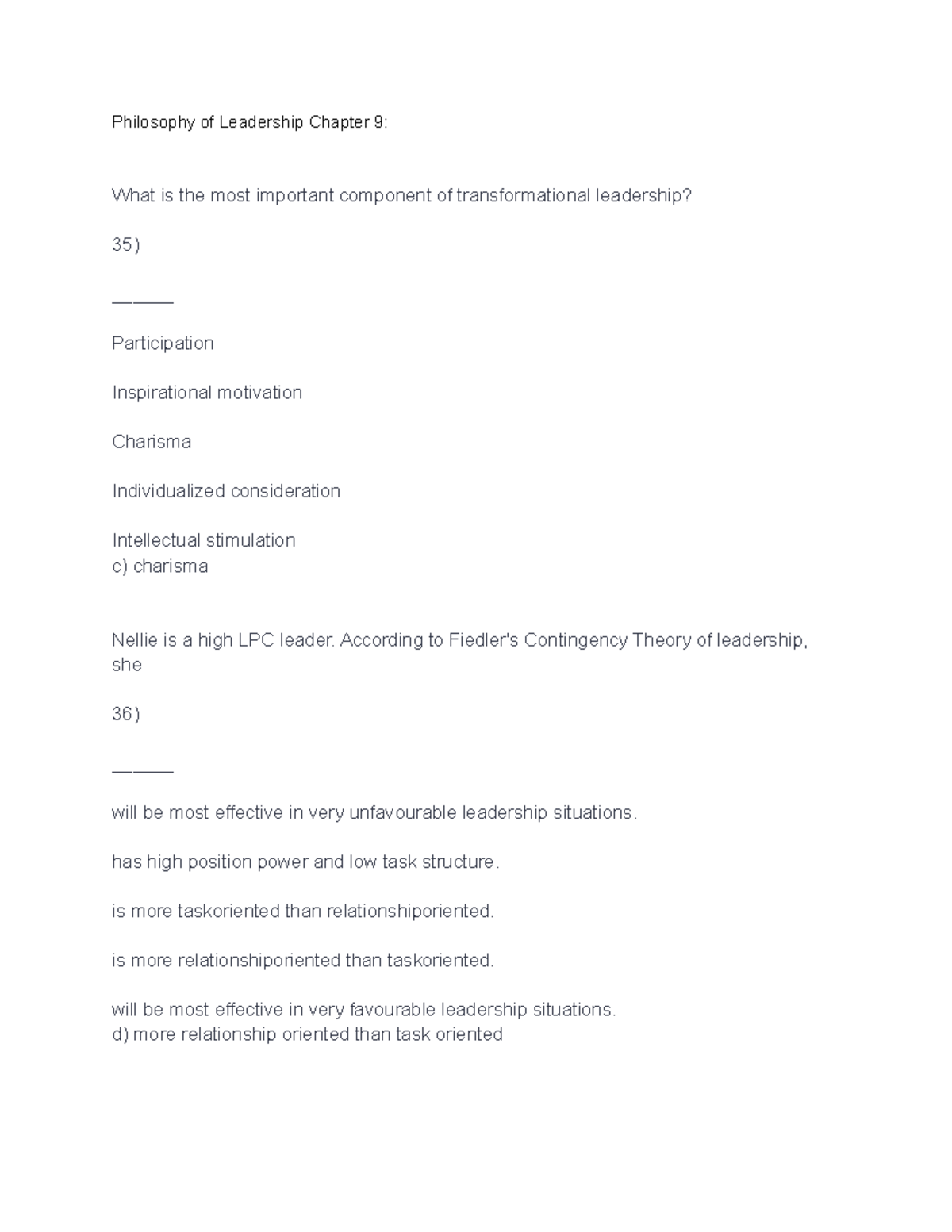 Philosophy of Leadership Chapter 9 (Test Review) con - Philosophy of ...