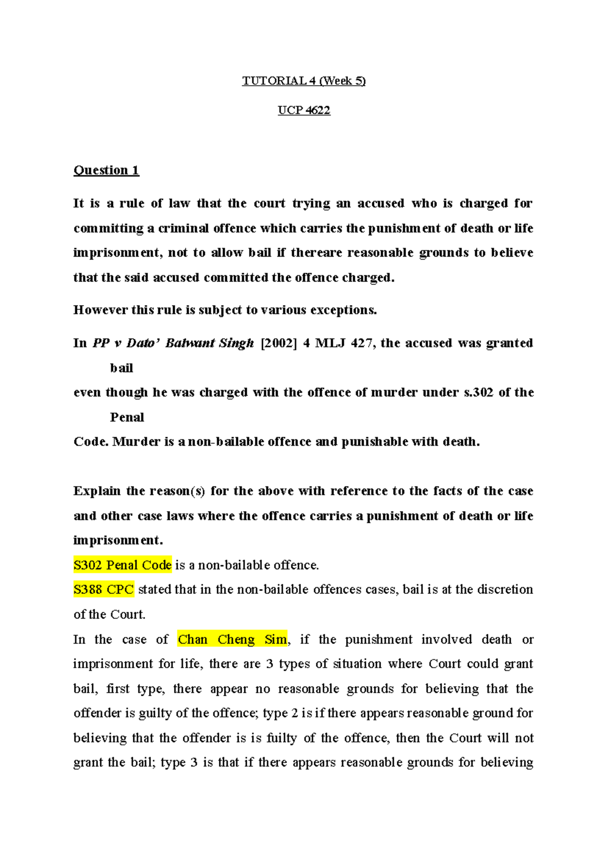 Criminal Tutorial 4 (Week 5) UCP4622 - TUTORIAL 4 (Week 5) UCP 4622 ...