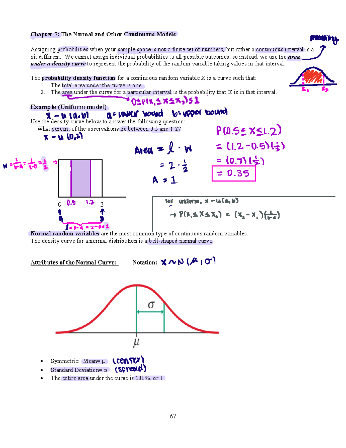Chapter seven - 67 Chapter 7 : The Normal and Other Continuous Models ...