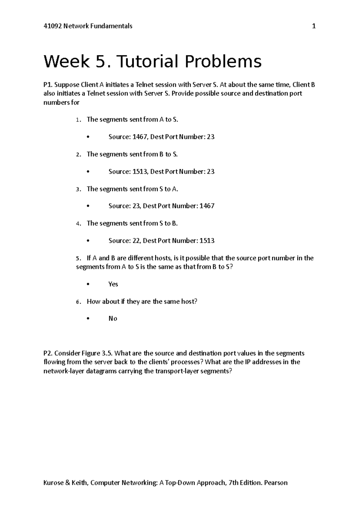 WK5 - Wk5 Tut - Week 5. Tutorial Problems P1. Suppose Client A ...
