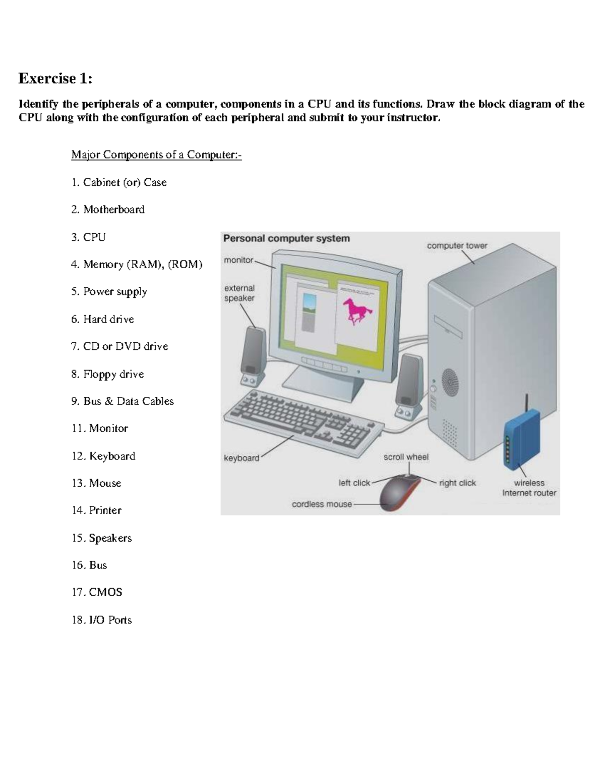 Excercise 1,2 - AR 23 regulation materials - Exercise 1: Identify the peripherals of a computer ...
