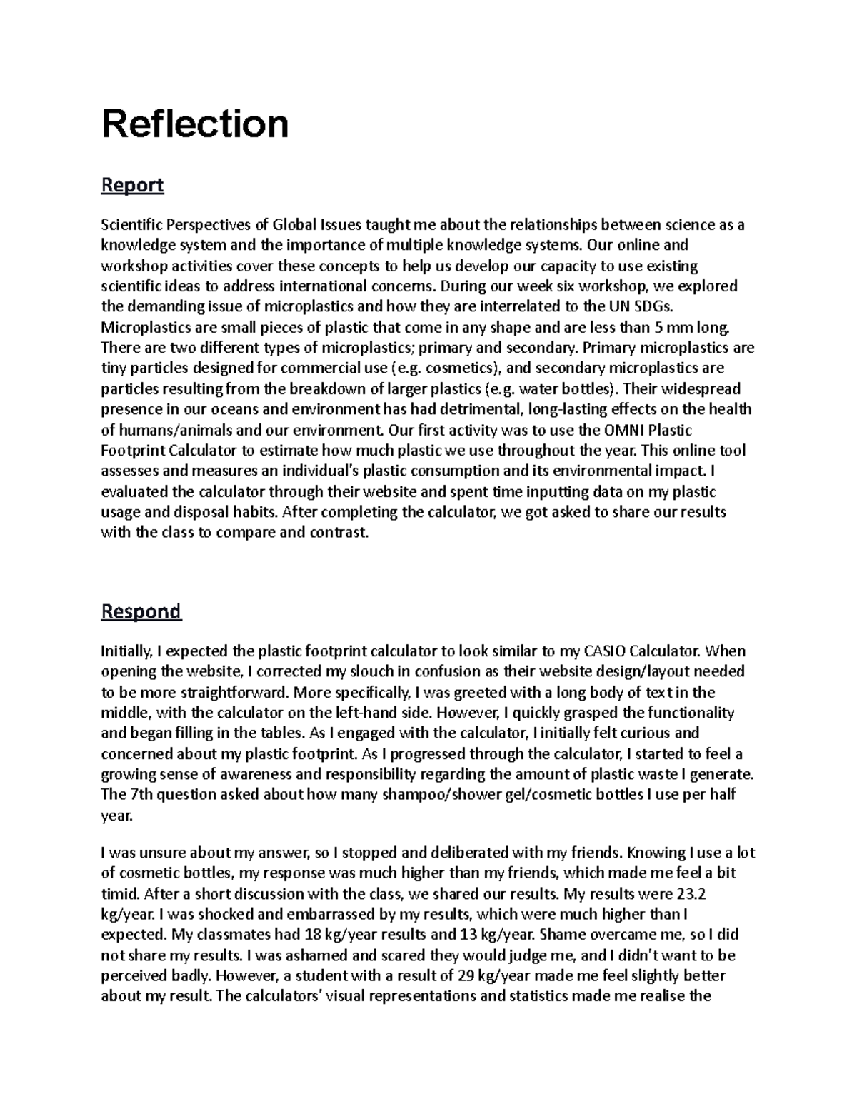 SPGI - reflection - scientific perspectives of global issues assignmnt ...