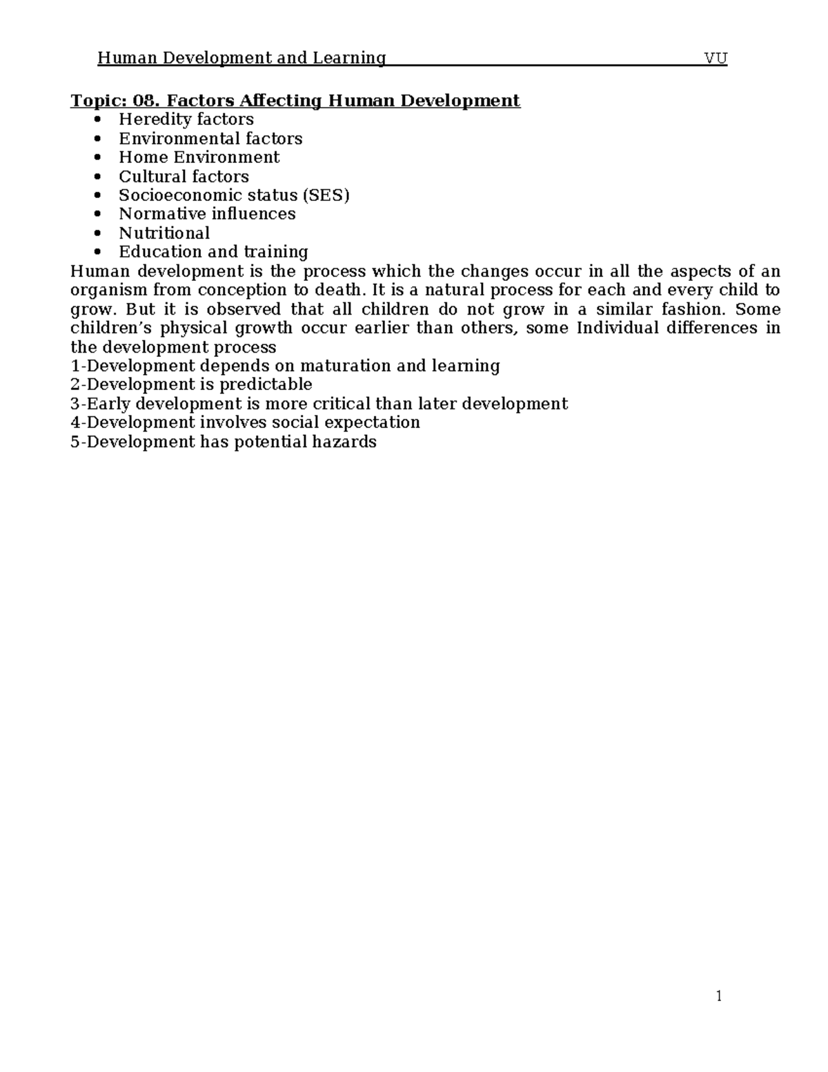 EDU302 - Topic 08 - detail lecture notes - Human Development and ...