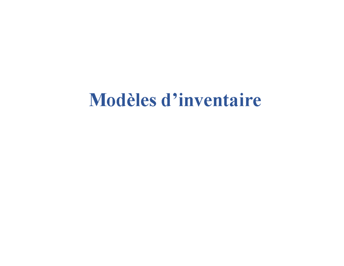 6.1 Modèles Inventaire - Modèles d’inventaire Modèles d’inventaire ...