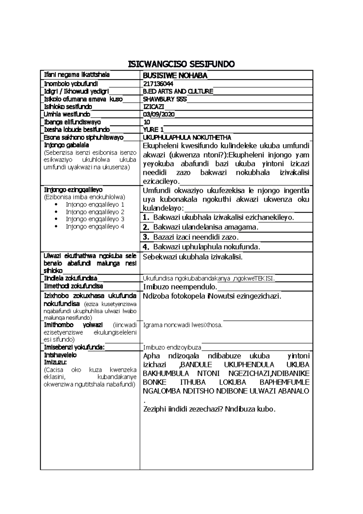 Ithempleyithi Yesicwangciso Sesifundo Somsebenzi Wokuhlola WESI-2 ...