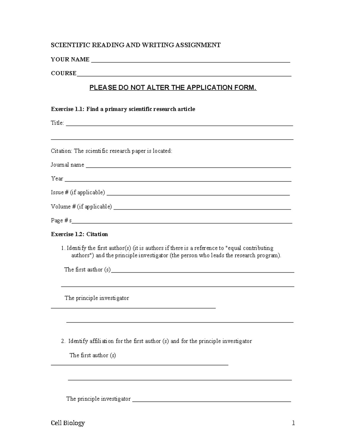 Cell Bio Scientific Reading and Writing Assignment - SCIENTIFIC READING ...