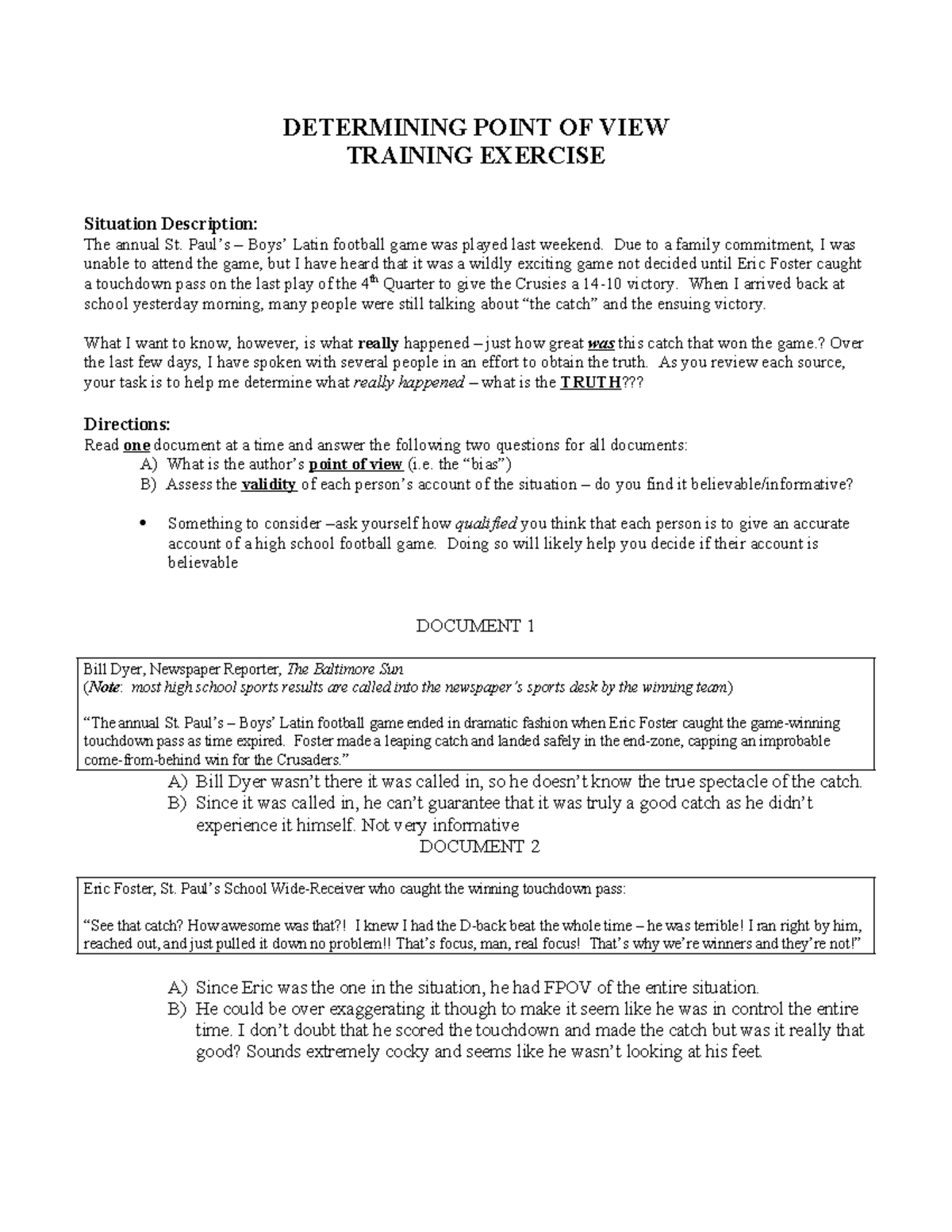 Determining POV Exercise 2 - DETERMINING POINT OF VIEW TRAINING ...